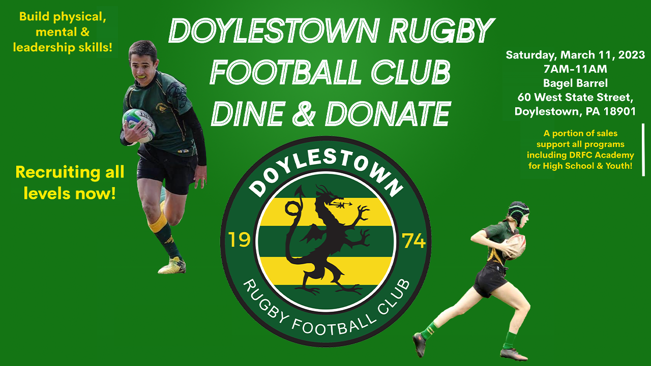 DRFC Dine & Donate Fundraiser at Bagel Barrel - March 11th, 2023 | Doylestown Rugby Football Club